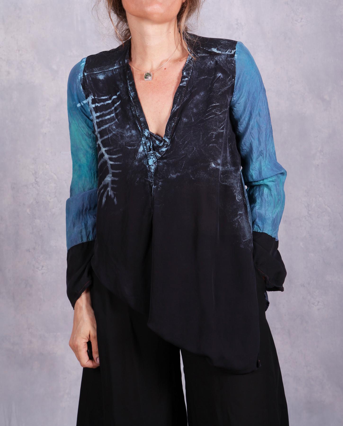 Art-to-Wear by Tatiana Palnitska - asymmetrical two-tone v-neck silk blouse