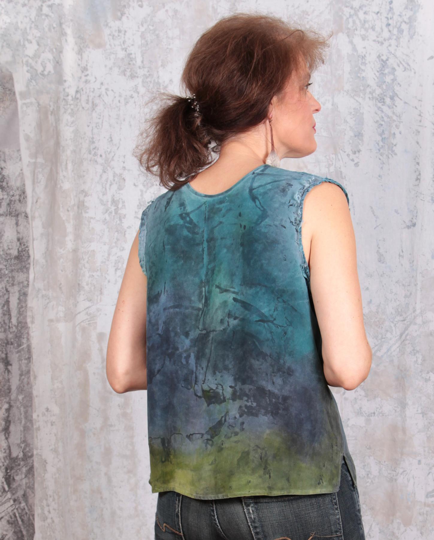 Art-to-Wear by Tatiana Palnitska - 4-ply crepe distressed v-neck tank top