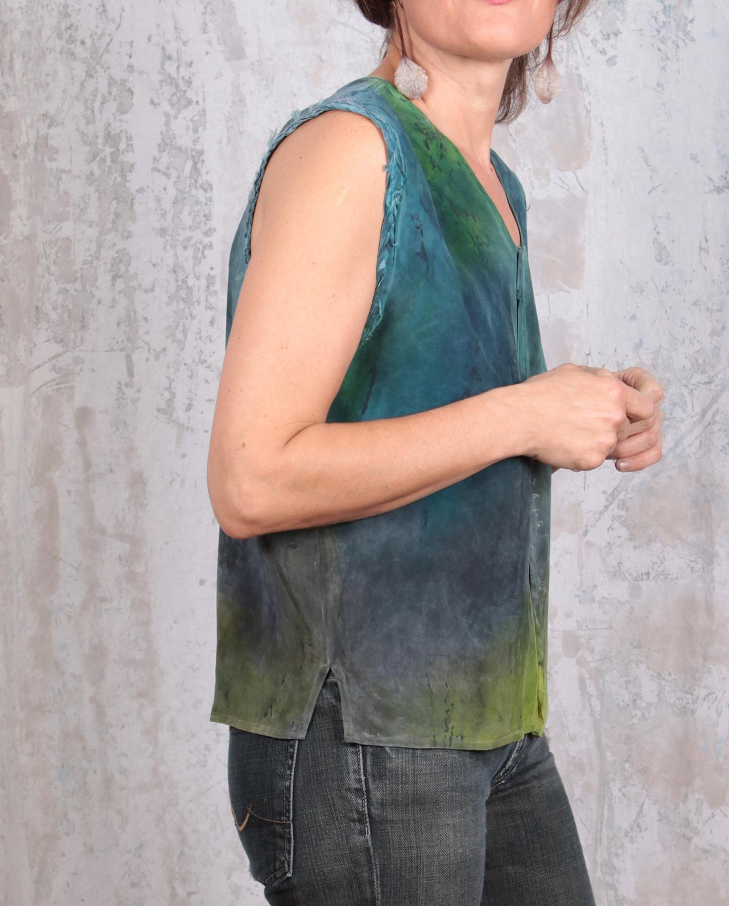 Art-to-Wear by Tatiana Palnitska - 4-ply crepe distressed v-neck tank top