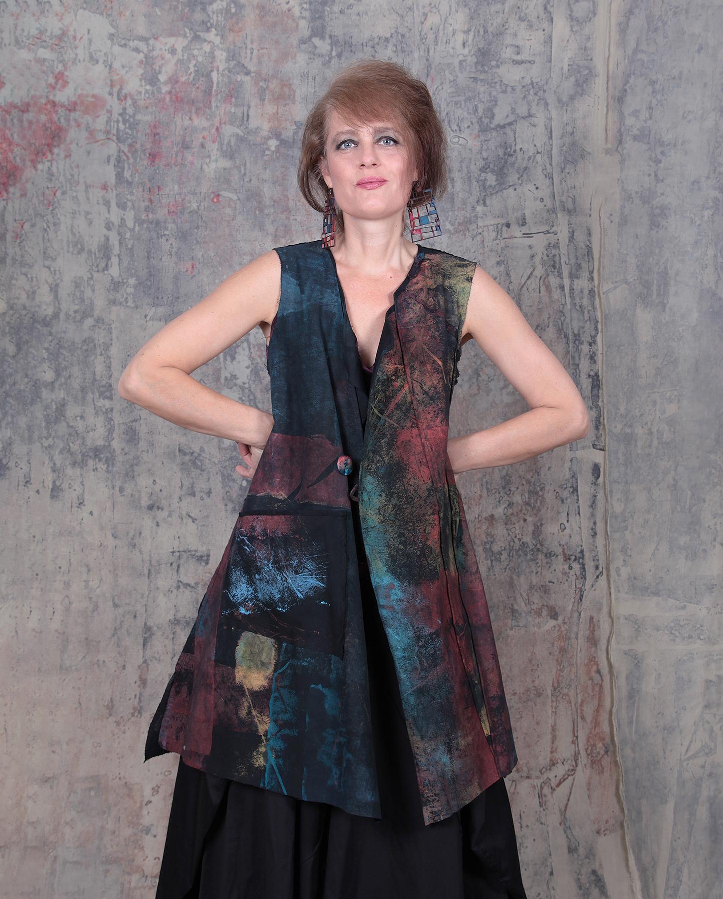 Art-to-Wear by Tatiana Palnitska - hand-painted muted colors long vest
