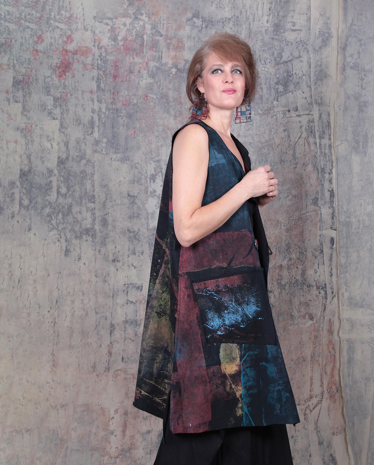 Art-to-Wear by Tatiana Palnitska - hand-painted muted colors long vest