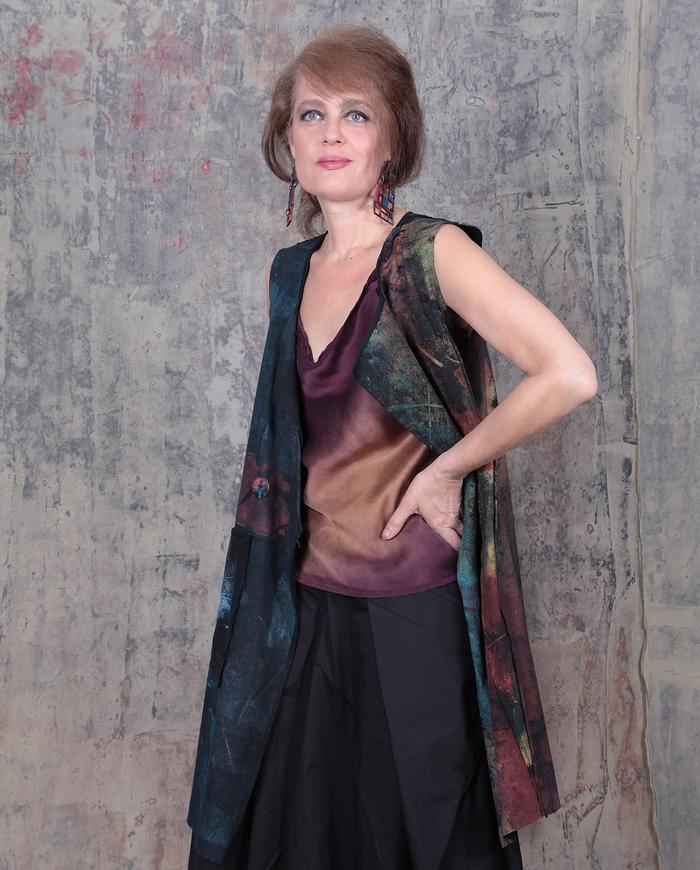 Art-to-Wear by Tatiana Palnitska - hand-painted muted colors long vest