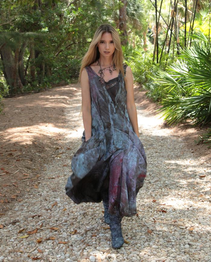 Art-to-Wear by Tatiana Palnitska - crisp silk full hand-painted boho dress